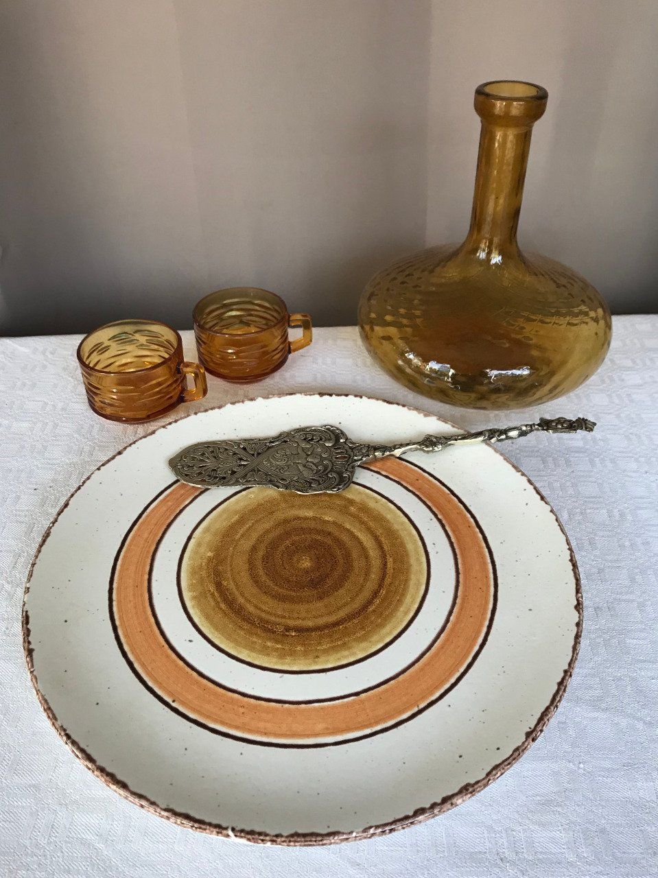 Beau plat à tarte vintage, céramique de Gien modèle Etna - Videgrenierdunet